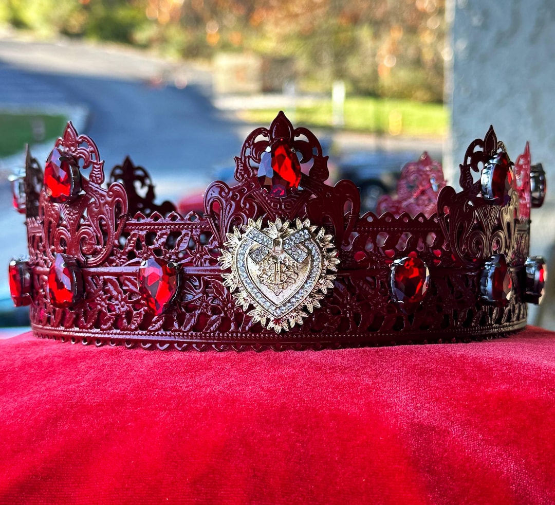 Queen of Heart Tiara, Red Heart Crown, Red Crown, Fairy Gold Headband ...