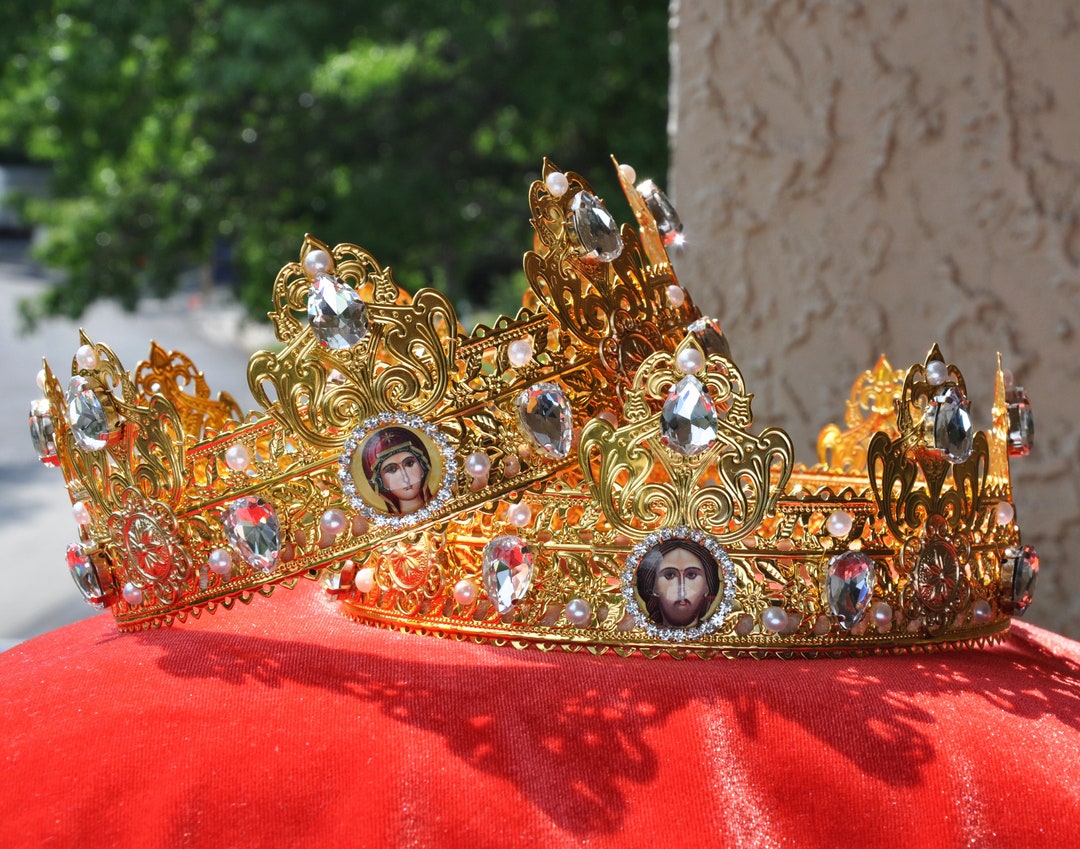 Wedding Crowns, Set of Two Orthodox Groom and Bride Crowns, Ceremonies ...