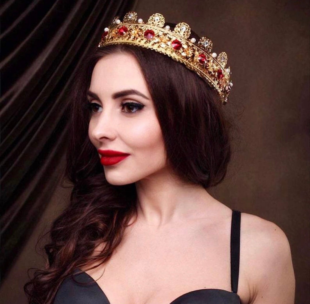 Royal Queen Gold Rhinestone Crown for Women Full Round Mens Wedding ...