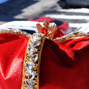 Red Velvet King Crown: Crystal Pearl Gold Double-headed Eagle Headpiece ...