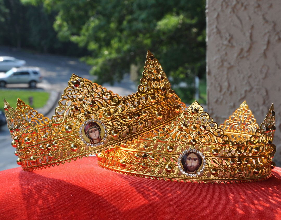 Orthodox Wedding Crowns: Gold Stephania, Greek Wedding, Handmade Pair ...