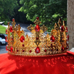 Gothic Cross Crown: Red Jewel Royal King Tiara Medieval Crown - Etsy