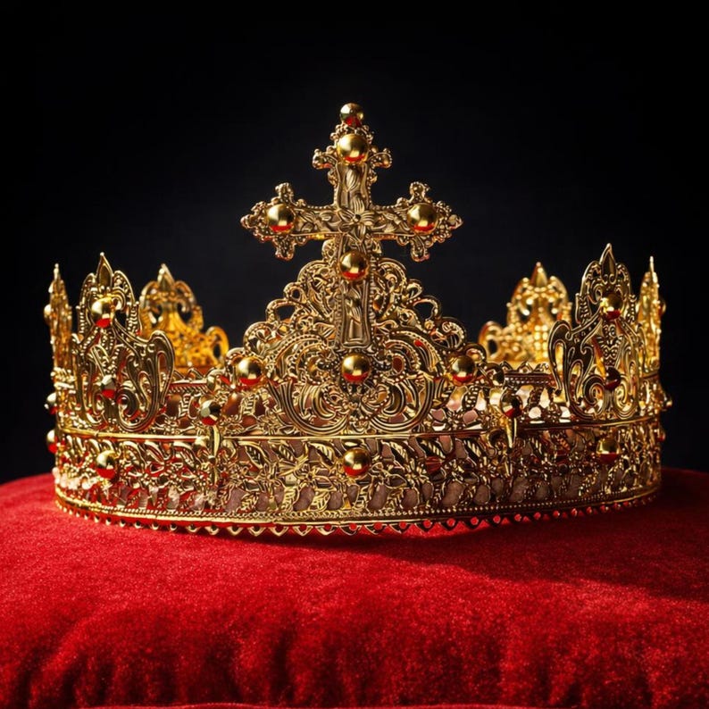 Handmade Gold Cross King Crown: Medieval Royal Cosplay - Etsy