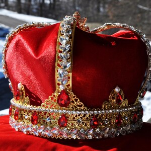 Red Velvet King Crown: Crystal Pearl Gold Double-headed Eagle Headpiece ...