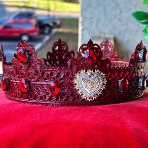 Queen of Heart Tiara, Red Heart Crown, Red Crown, Fairy Gold Headband ...