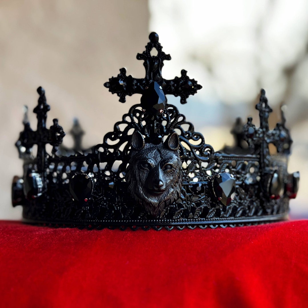 WOLF Black Crown Gothic Crown Cross Crown Headpiece Gothic Bridal ...