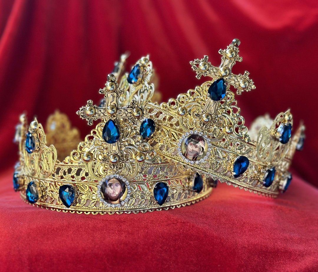 King and Queen Wedding Crowns: Renaissance Cross Headpiece Set - Etsy