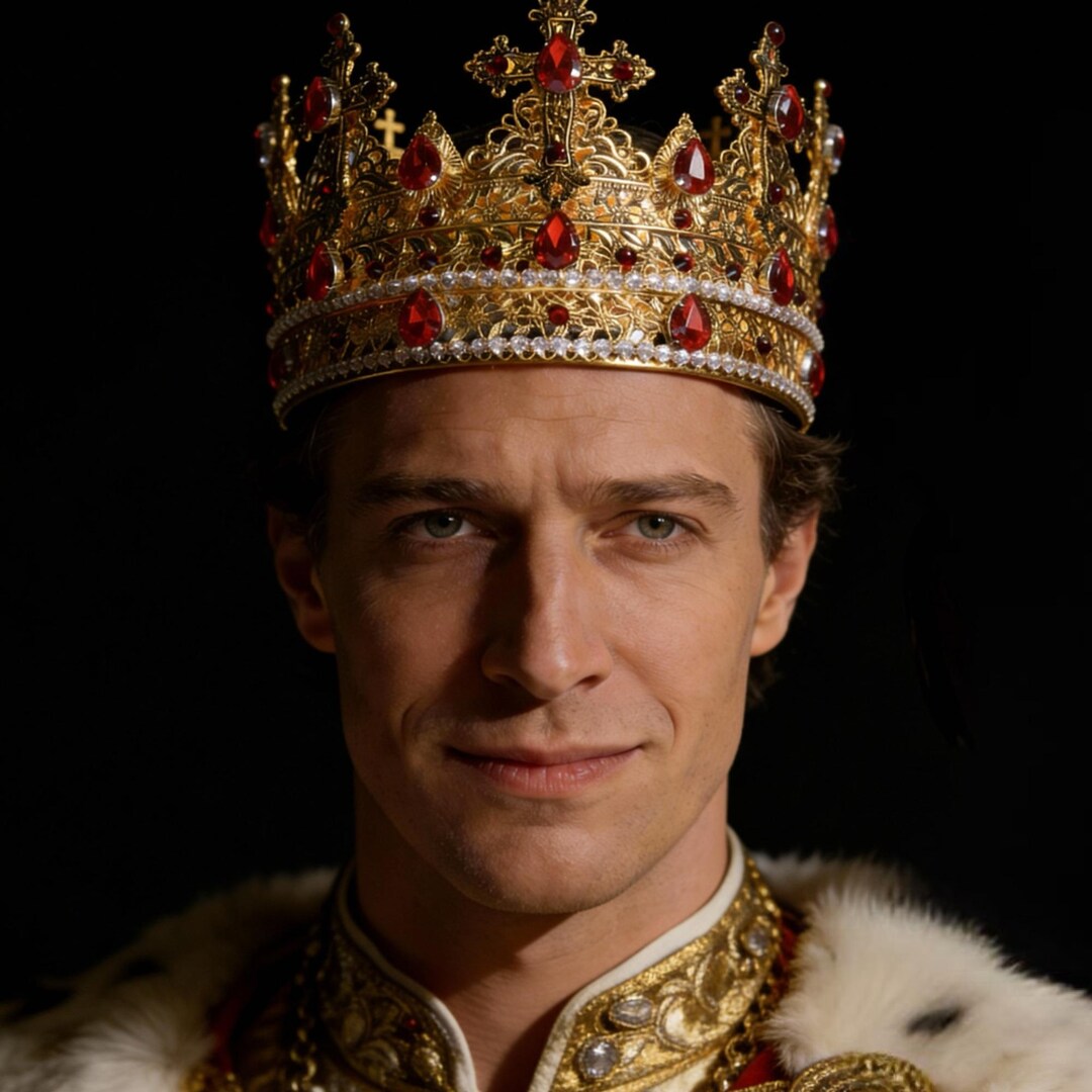 Big Cross King Crown: Gold Medieval Renaissance Headpiece for Men Regal ...