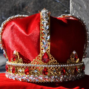Red Velvet King Crown: Crystal Pearl Gold Double-headed Eagle Headpiece ...