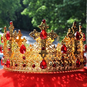 Gothic Cross Crown: Red Jewel Royal King Tiara Medieval Crown - Etsy