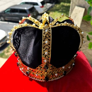 Red Velvet King Crown: Gold Medieval Baroque Headpiece Royal - Etsy