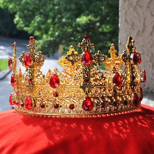 Gothic Cross Crown: Red Jewel Royal King Tiara Medieval Crown - Etsy