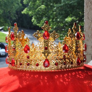 Gothic Cross Crown: Red Jewel Royal King Tiara Medieval Crown - Etsy