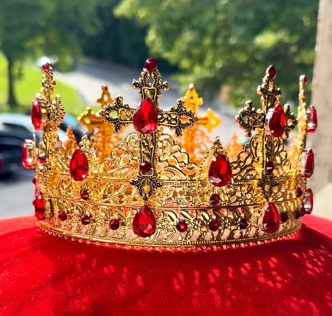 Gothic Cross Crown: Red Jewel Royal King Tiara Medieval Crown - Etsy