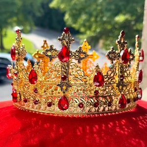 Gothic Cross Crown: Red Jewel Royal King Tiara Medieval Crown - Etsy
