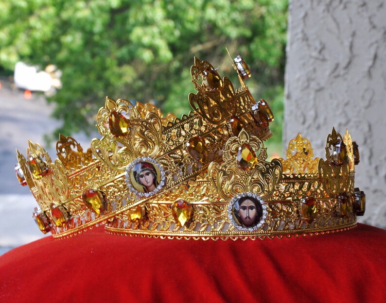 Couple's Wedding Crowns: Renaissance Baroque Style, Custom Stone Choice ...