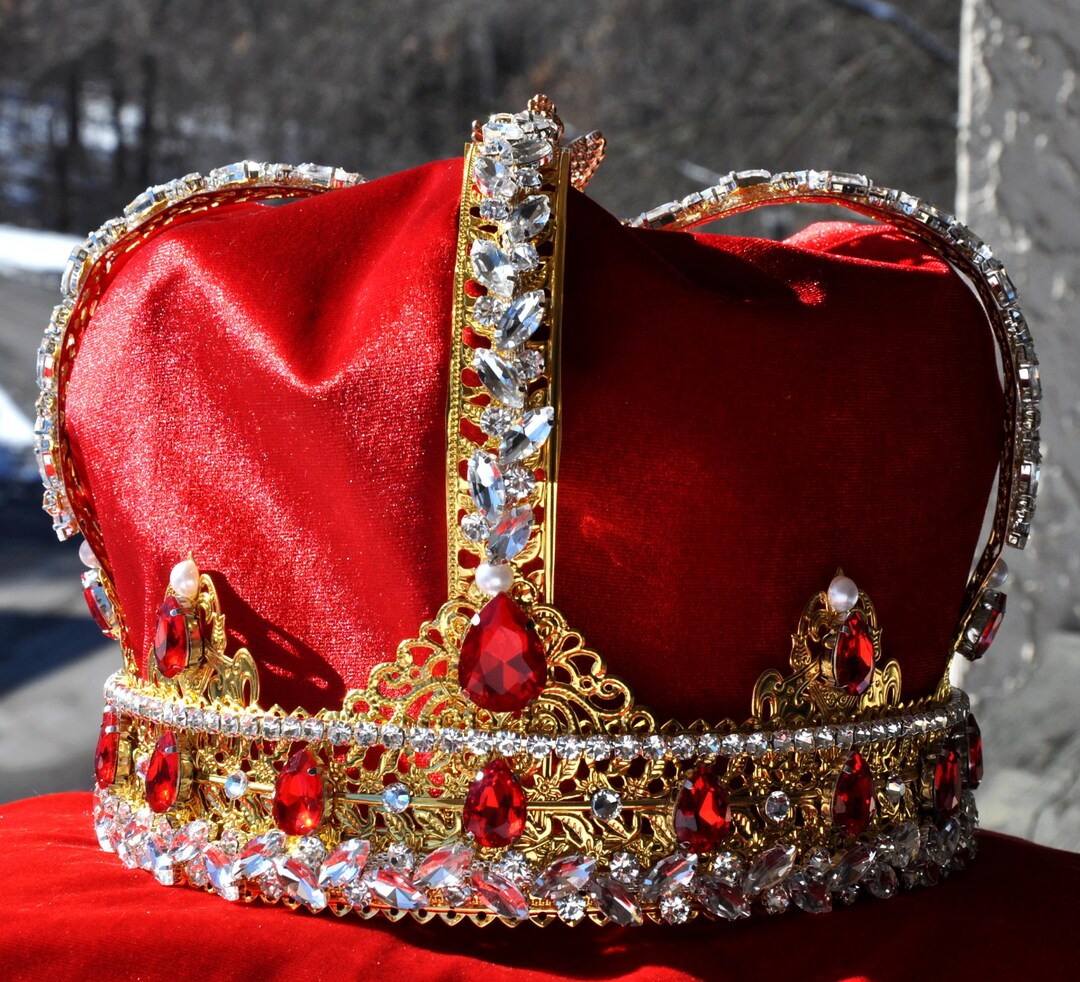 Red Velvet King Crown: Crystal Pearl Gold Double-headed Eagle Headpiece ...