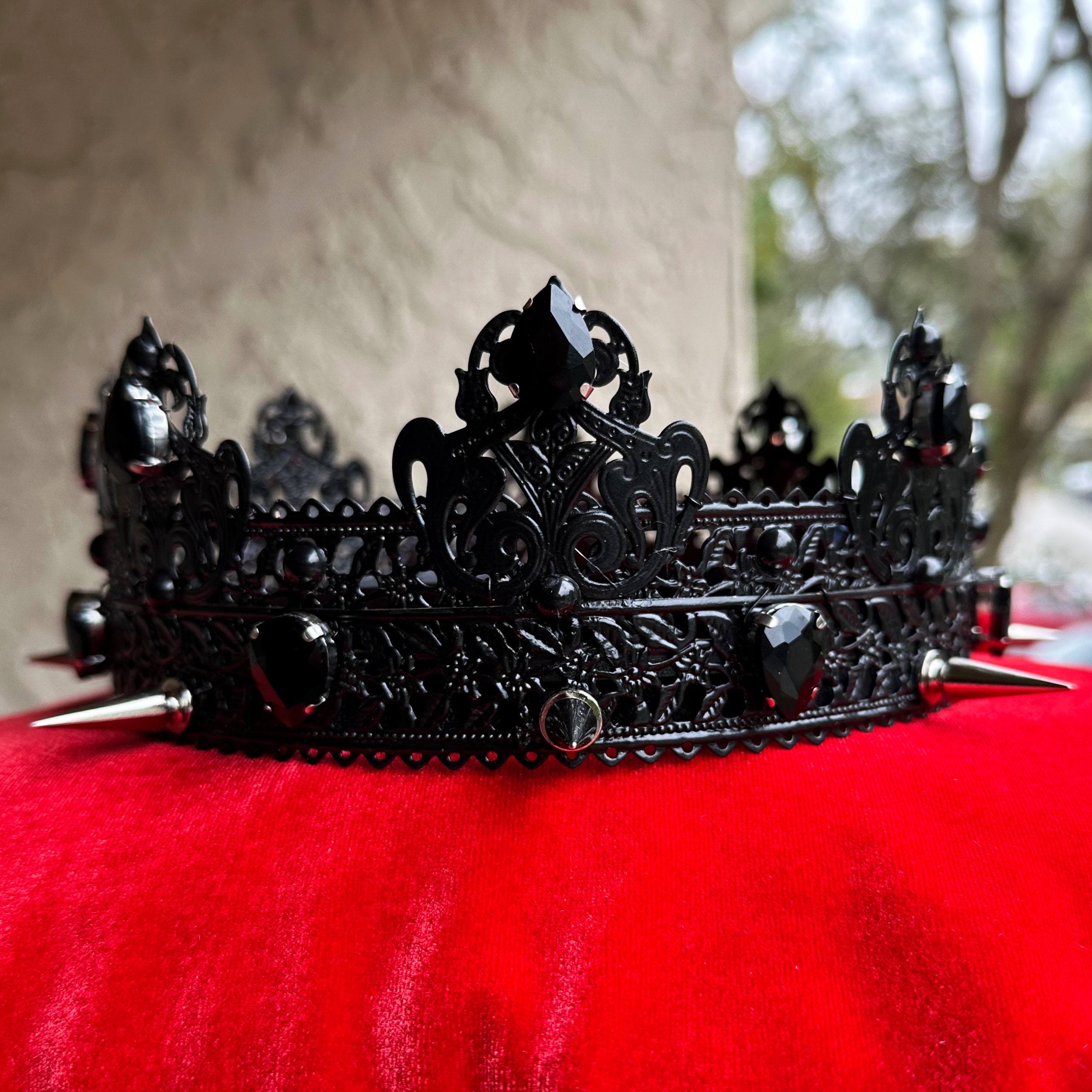 Black Spiked Crown ANY COLOR RHINESTONES Gothic King Mens - Etsy