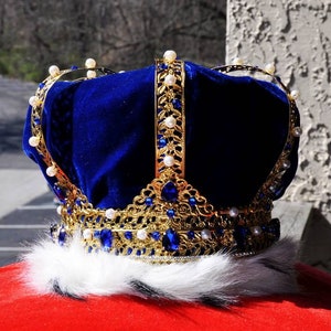 Royal Blue King Crown: Handmade Gold Medieval Baroque Crown - Etsy
