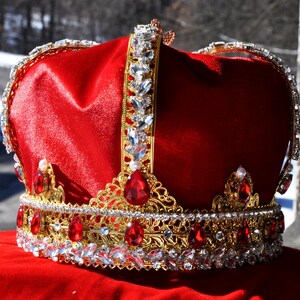 Red Velvet King Crown: Crystal Pearl Gold Double-headed Eagle Headpiece ...