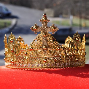 Handmade Gold Cross King Crown: Medieval Royal Cosplay - Etsy