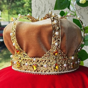 Red Velvet King Crown: Gold Medieval Baroque Headpiece Royal - Etsy