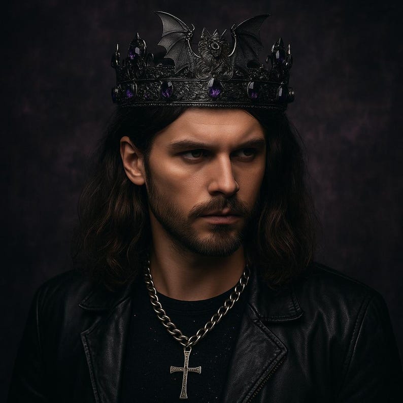 Gothic Bat King Crown: Black Metal Tiara With Purple Crystals - Etsy