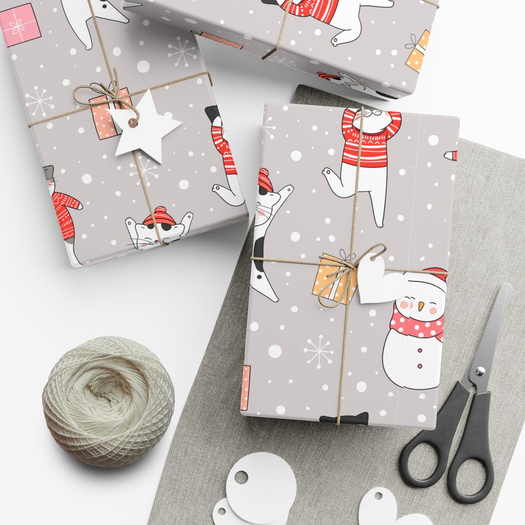 Cats and Snowmen Christmas Gift Wrap Papers, Cute Graphic Christmas ...