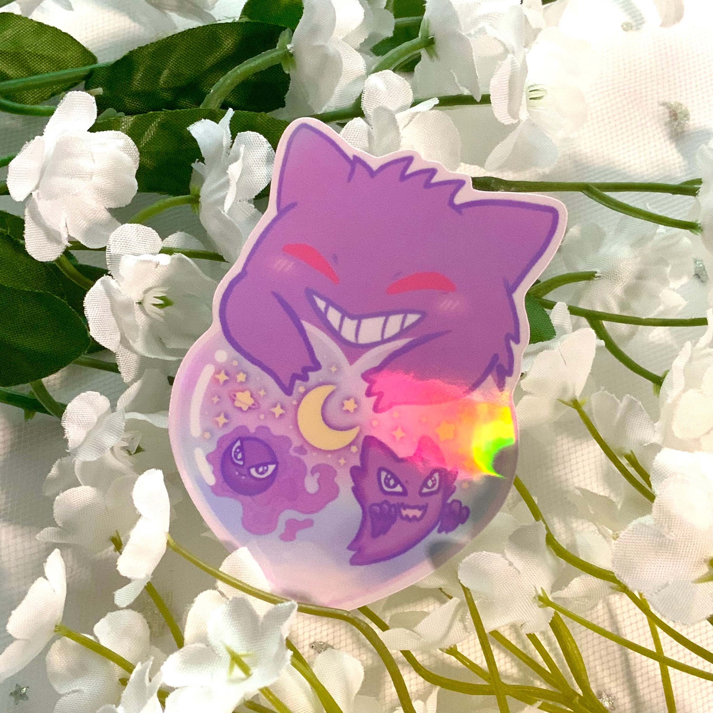 Gengar Evolution Ghastly Haunter Pokemon Heart Cute Holographic Vinyl ...