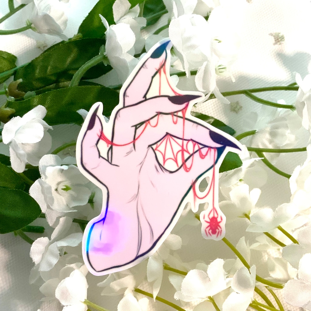 Gothic Spider Hand Magic Halloween Holographic Vinyl Sticker Waterproof ...