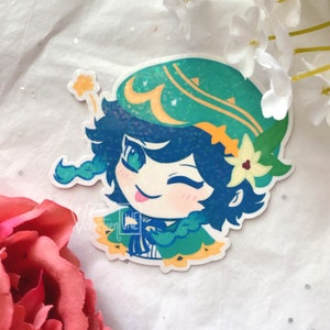 Venti Chibi Genshin Impact Holographic Vinyl Handmade Waterproof ...
