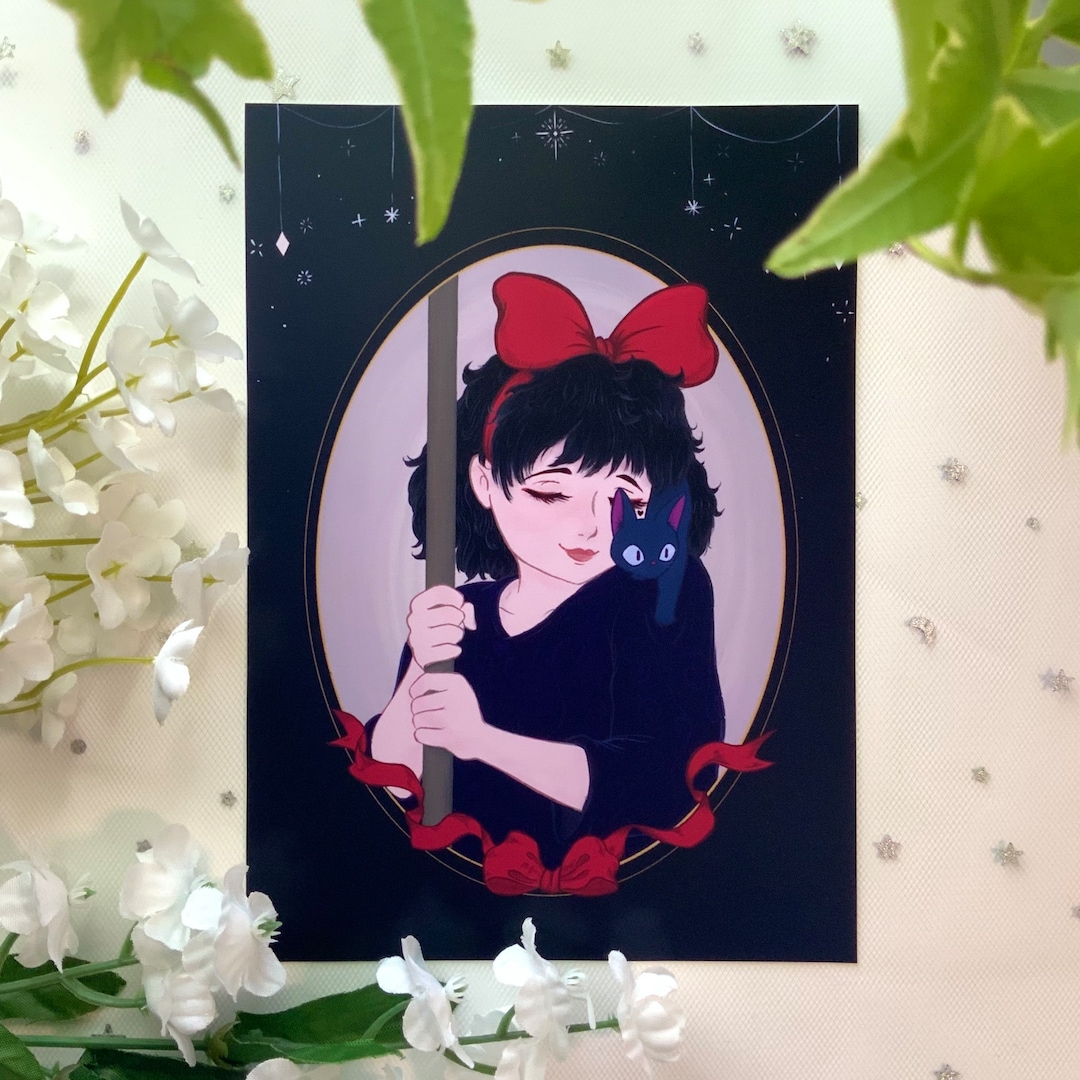 Little Witch & Black Cat Delivery Service Art Print | Digital ...