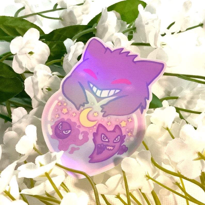 Gengar Evolution Ghastly Haunter Pokemon Heart Cute Holographic Vinyl ...