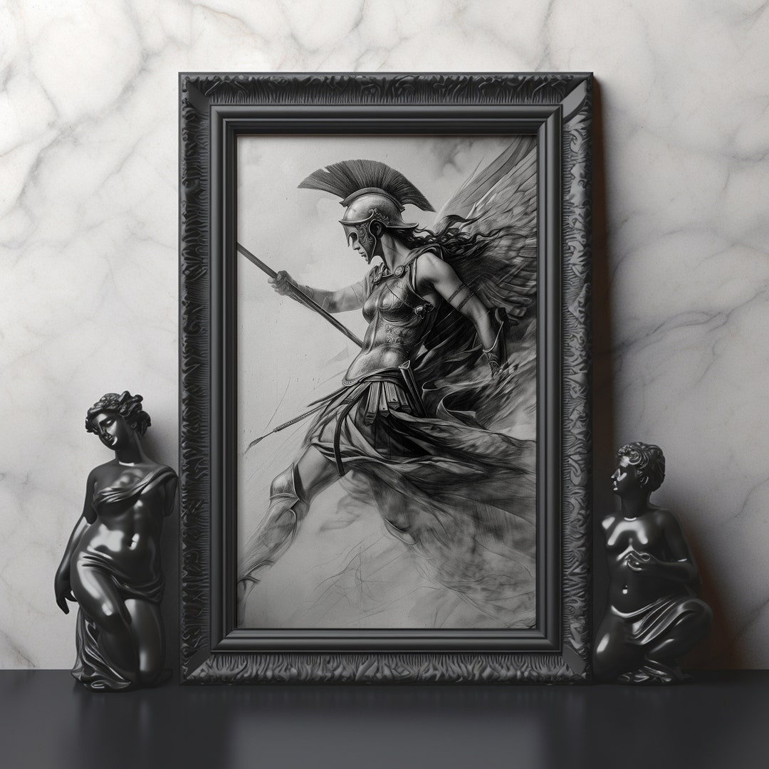 Athena Monochrome Matte Print, Goddess Athena Print Black and White ...