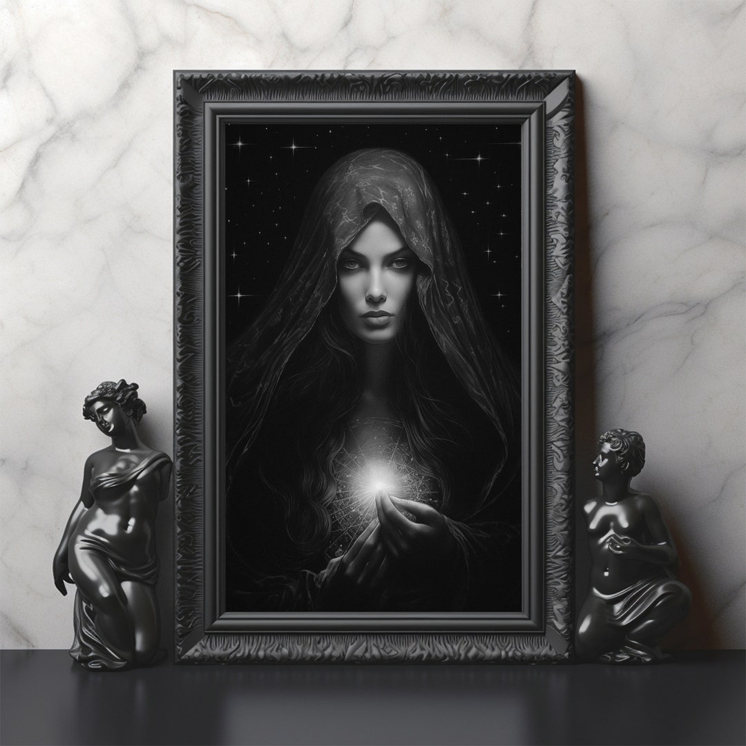 Nyx Goddess Matte Poster Night Goddess Nyx Black and White Chalk Art ...
