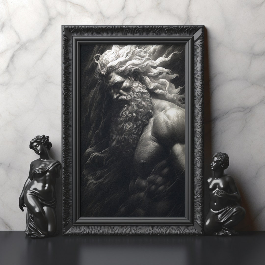 Poseidon, Black and White Matte Print, Greek God Poseidon Art, Black ...