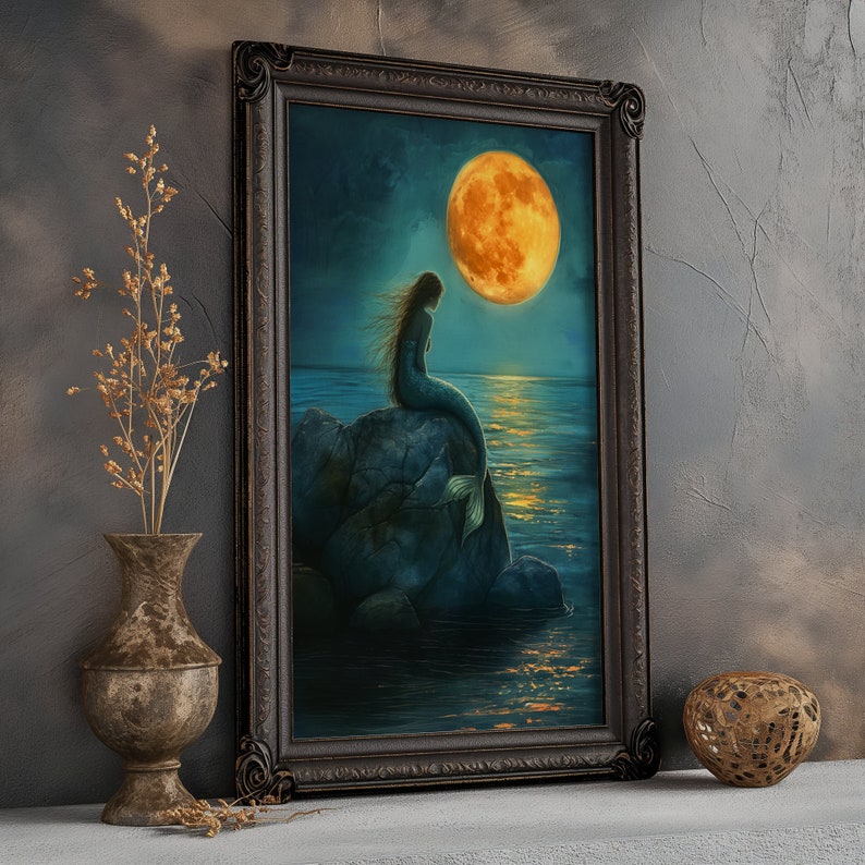 Moonlit Mermaid Print, Mermaid Painting Print, Mermaid Decor for Her ...