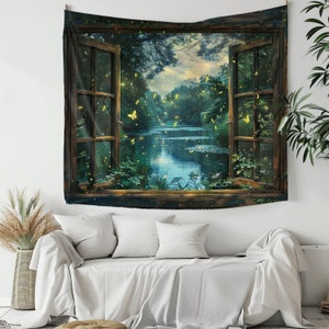 Enchanted Forest Window Tapestry Art Fantasy Forest Wall Art Enchanted ...