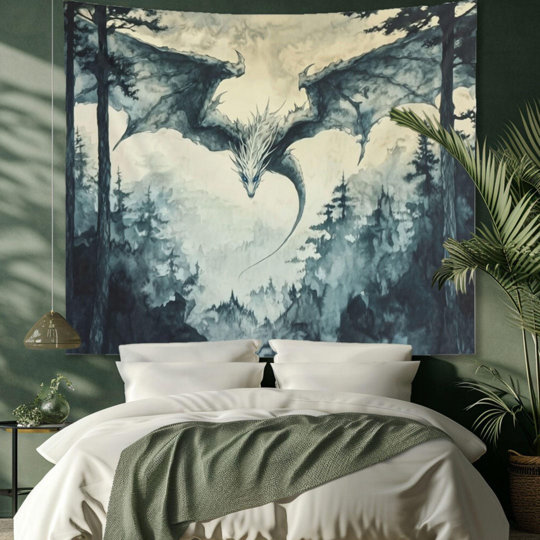 Dark Forest Dragon Wall Tapestry Mystical Fantasy Home Decor Dragon ...
