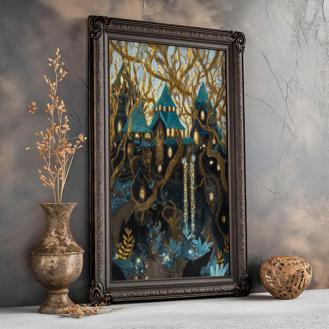 Elven Village in the Forest Fantasy Matte Print Mystical Treehouse Art ...