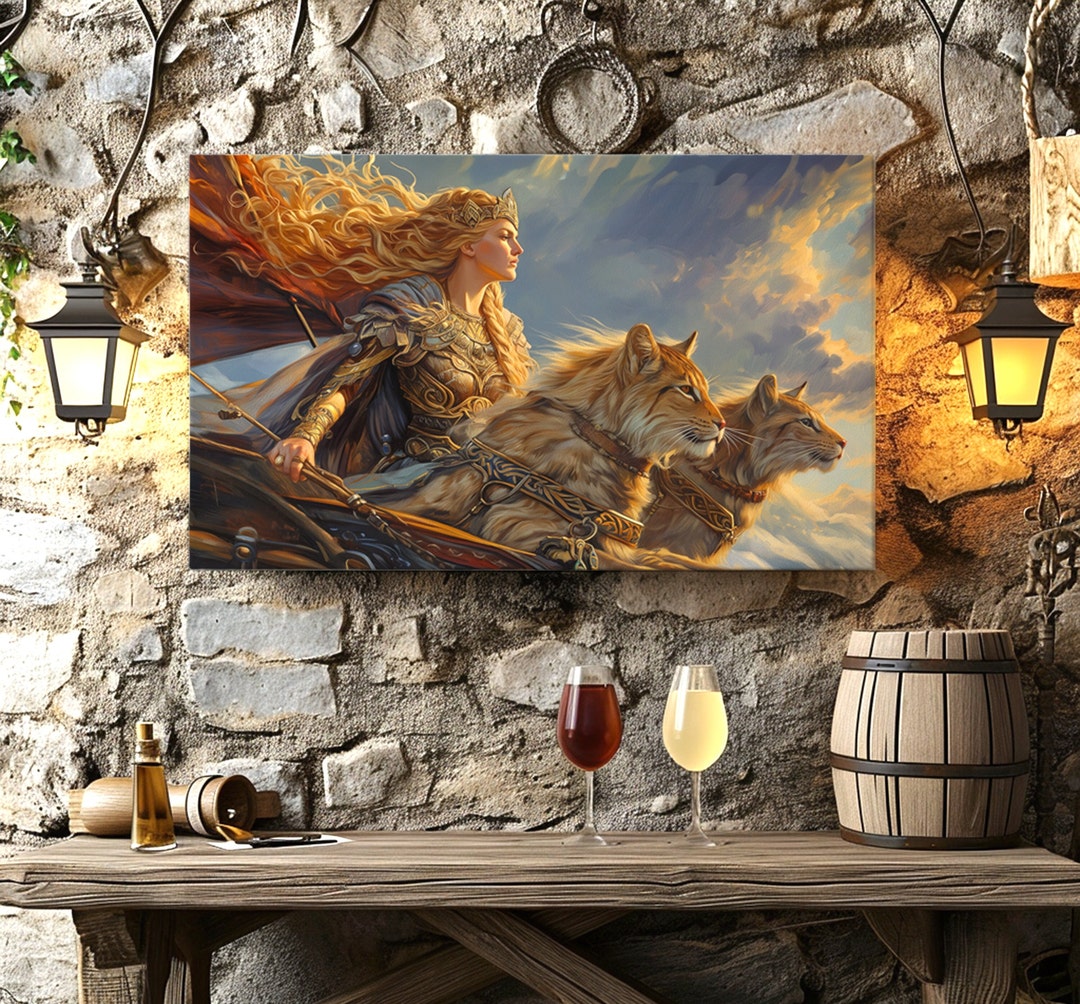Freya and Her Cats Canvas Print, Norse Queen Freya in Carriage With ...