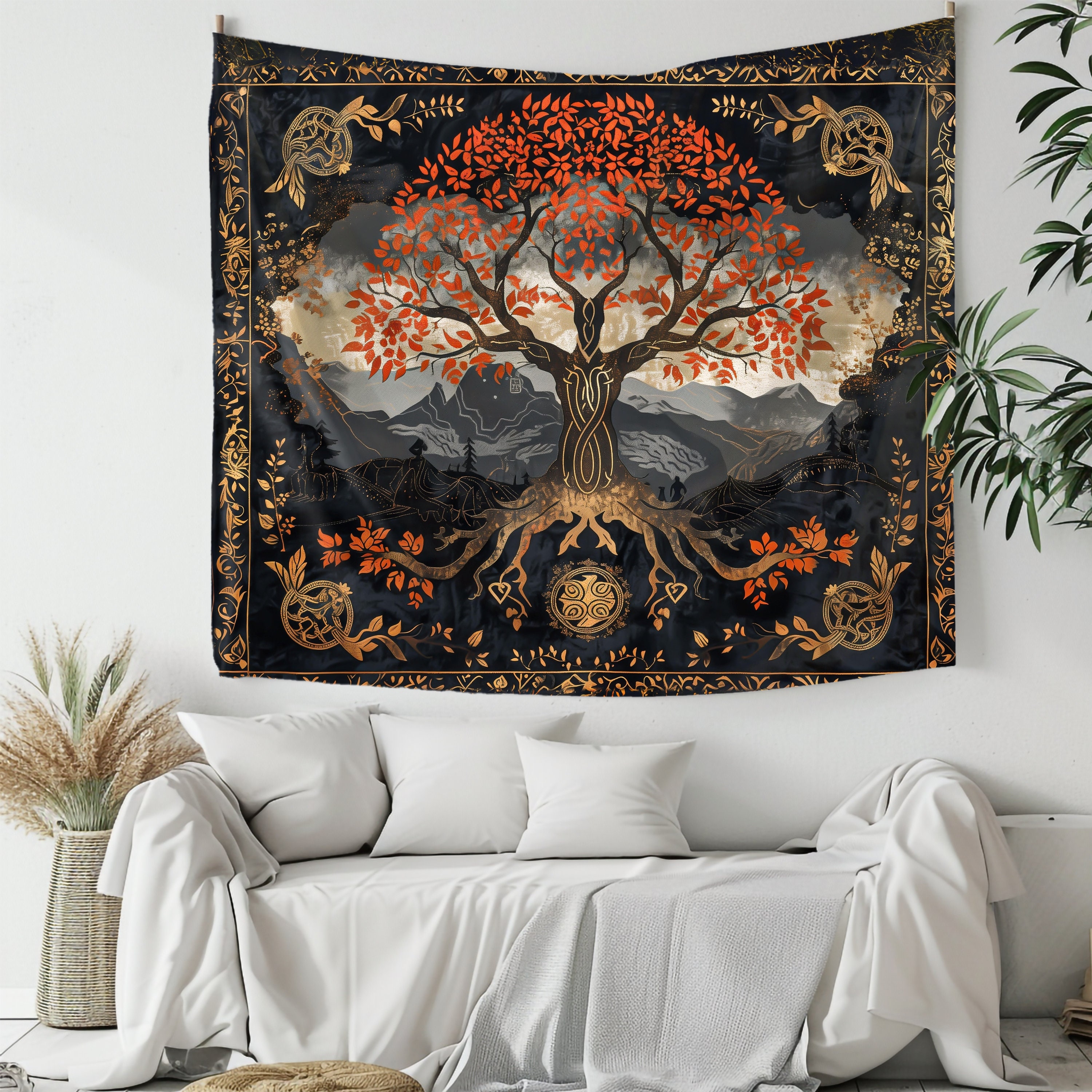 Tree of Yggdrasil Tapestry Wall Hanging, Norse Viking Tapestry Wall Art ...