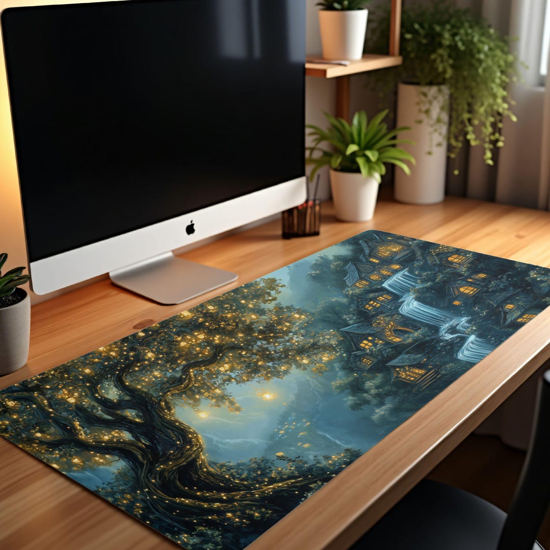 Elven Village Gaming Fantasy Desk Mat Fantasy Tree Village Gaming Mat ...