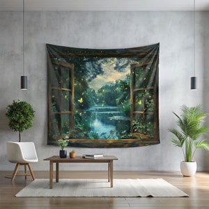 Enchanted Forest Window Tapestry Art Fantasy Forest Wall Art Enchanted ...