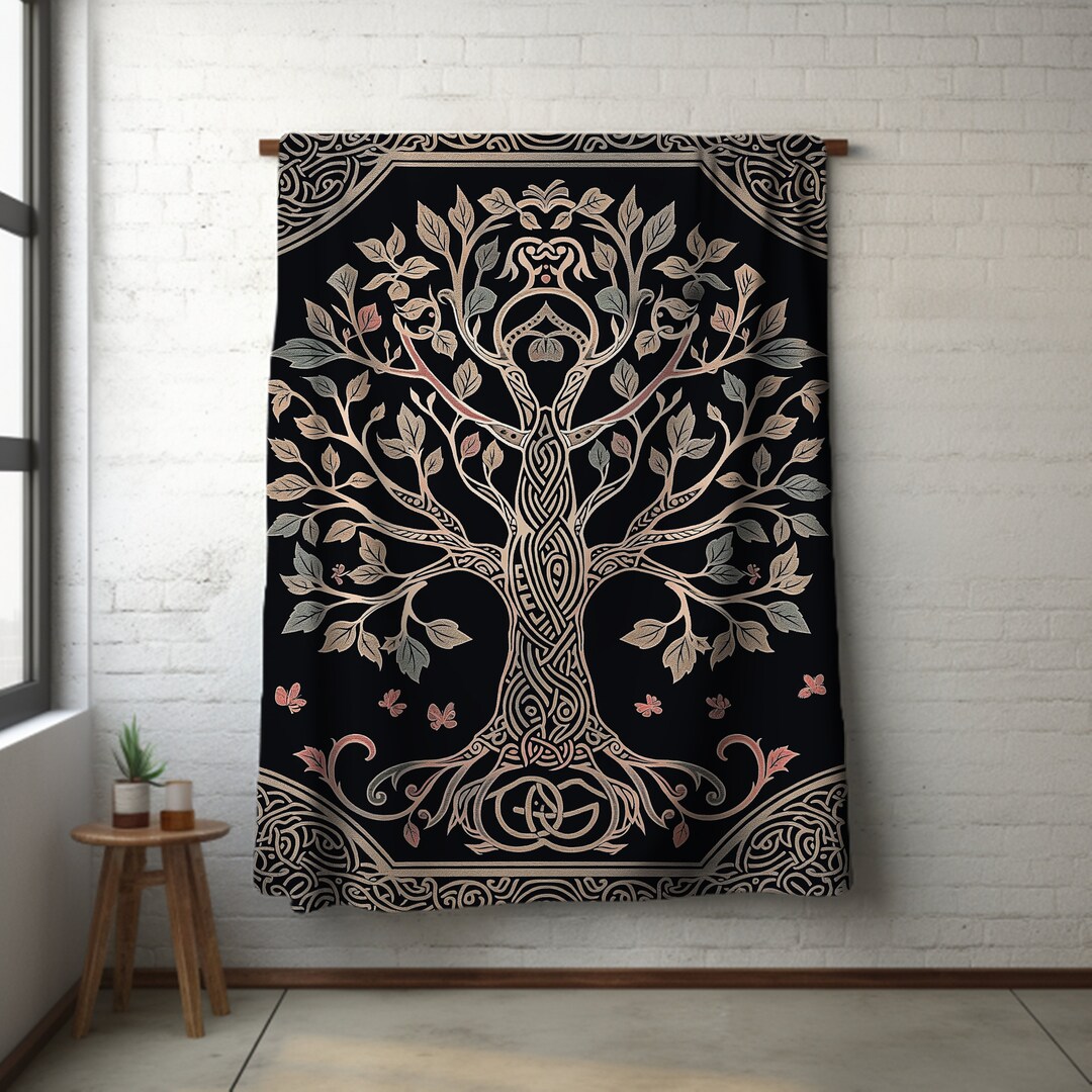 Norse Style Throw Blanket, Tree of Life Blanket, Tree of Yggdrasil ...