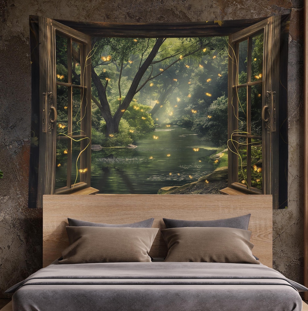 Enchanted Forest Window Tapestry Art Fantasy Forest Wall Art Enchanted ...