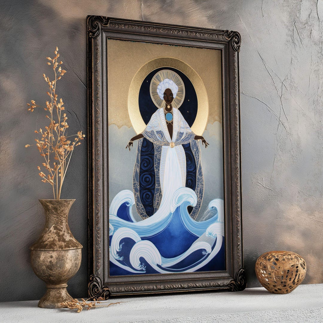 Yemọja Ocean Goddess Art Print African Divine Feminine Wall Decor Moon ...