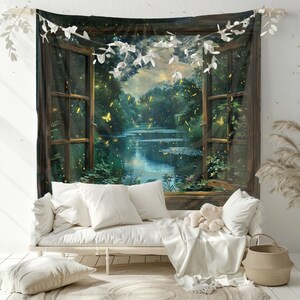 Enchanted Forest Window Tapestry Art Fantasy Forest Wall Art Enchanted ...