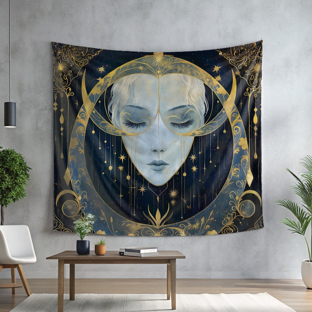Celestial Goddess Tapestry - Divine Wall Art for Cosmic Decor - Moon ...