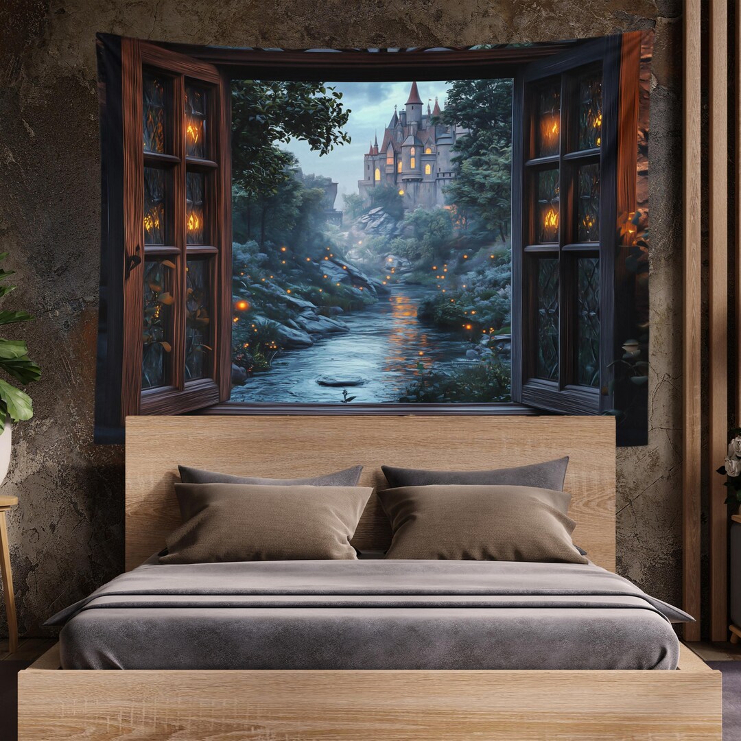 Enchanted Castle Window Tapestry Art Fantasy Castle Wall Art Enchanted ...